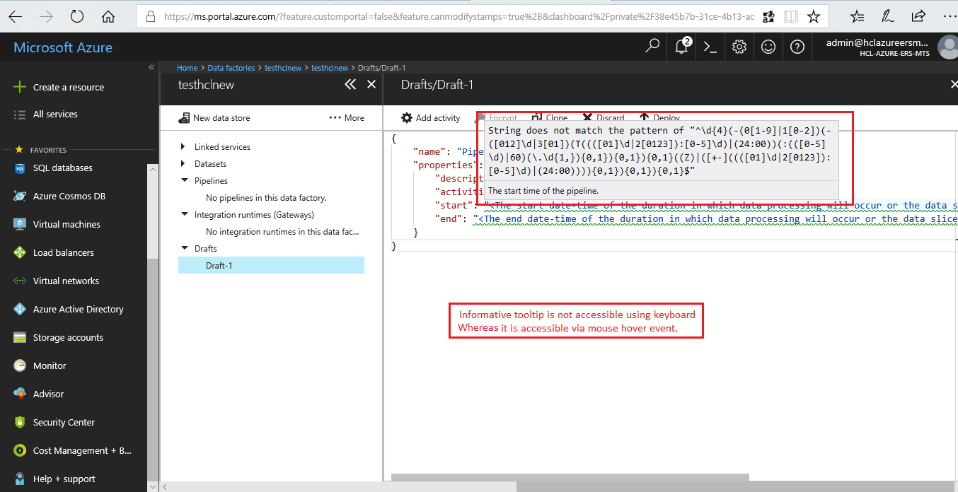[Keyboard Navigation - Data Factories - ADF Editor] Tooltip does not render while setting focus ...