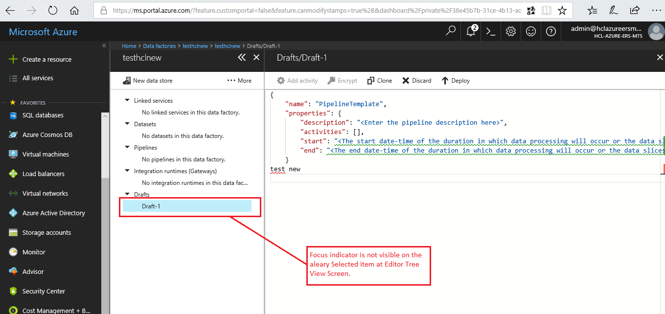 [Keyboard Navigation - Data Factories - ADF Editor Tree View] Focus indicator is not visible on ...