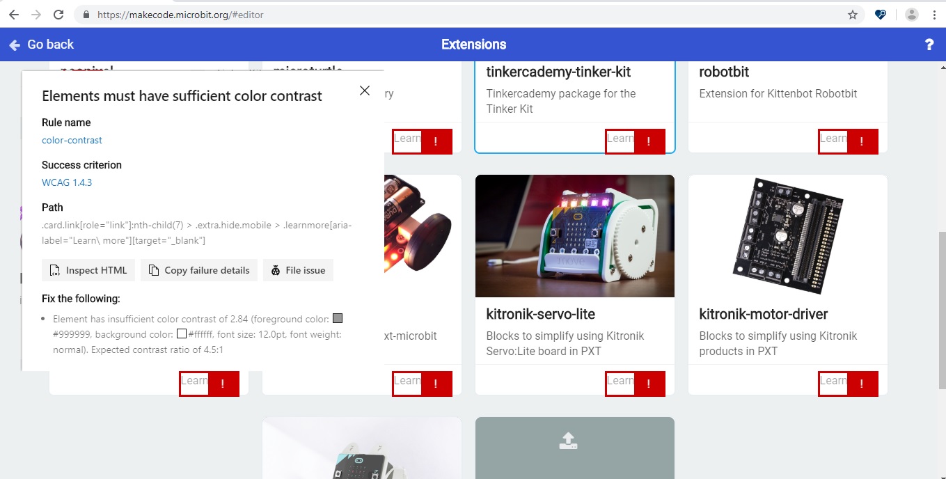 [Visual Requirements - Make Code - Extensions] Elements must have ...