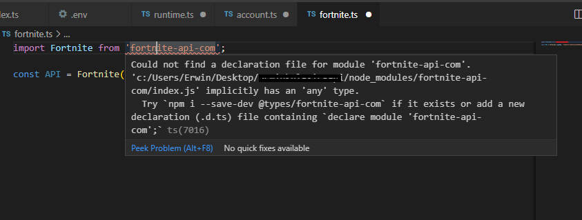 No types defined for Typescript · Issue #2 · Fortnite-API/nodejs-wrapper · GitHub