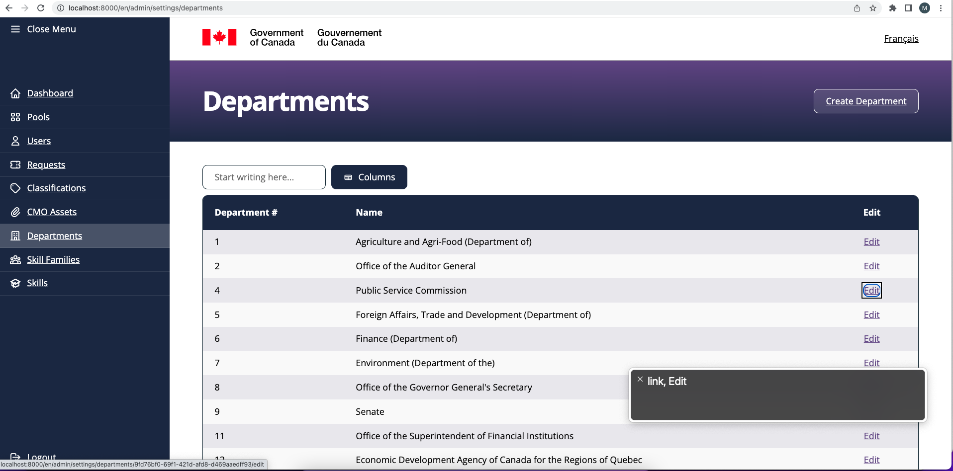 Admin page table link text missing descriptive text for screen readers ...