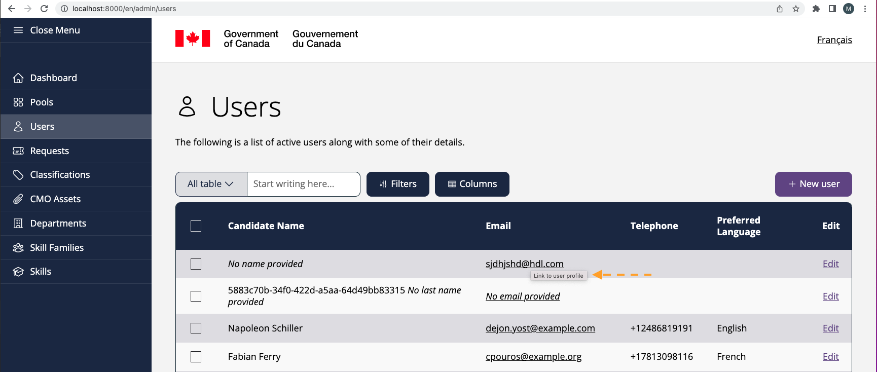 Admin - Users table missing View column · Issue #4053 · GCTC-NTGC/gc ...