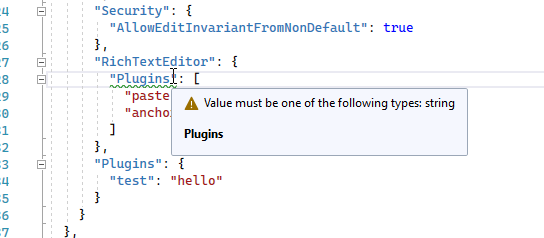 AppSettings schema for RTE plugins does not validate either string or string[] · Issue #12916 ...