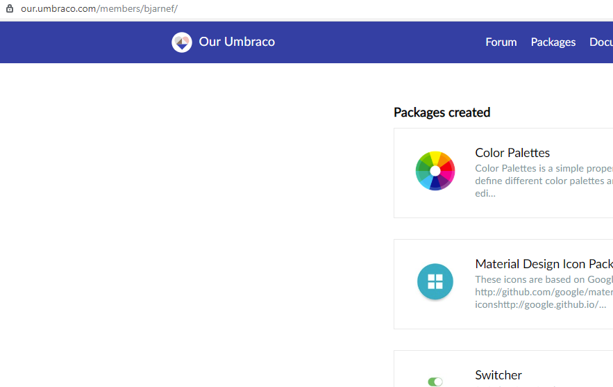 Packages page under profile is broken · Issue #401 · umbraco/OurUmbraco · GitHub