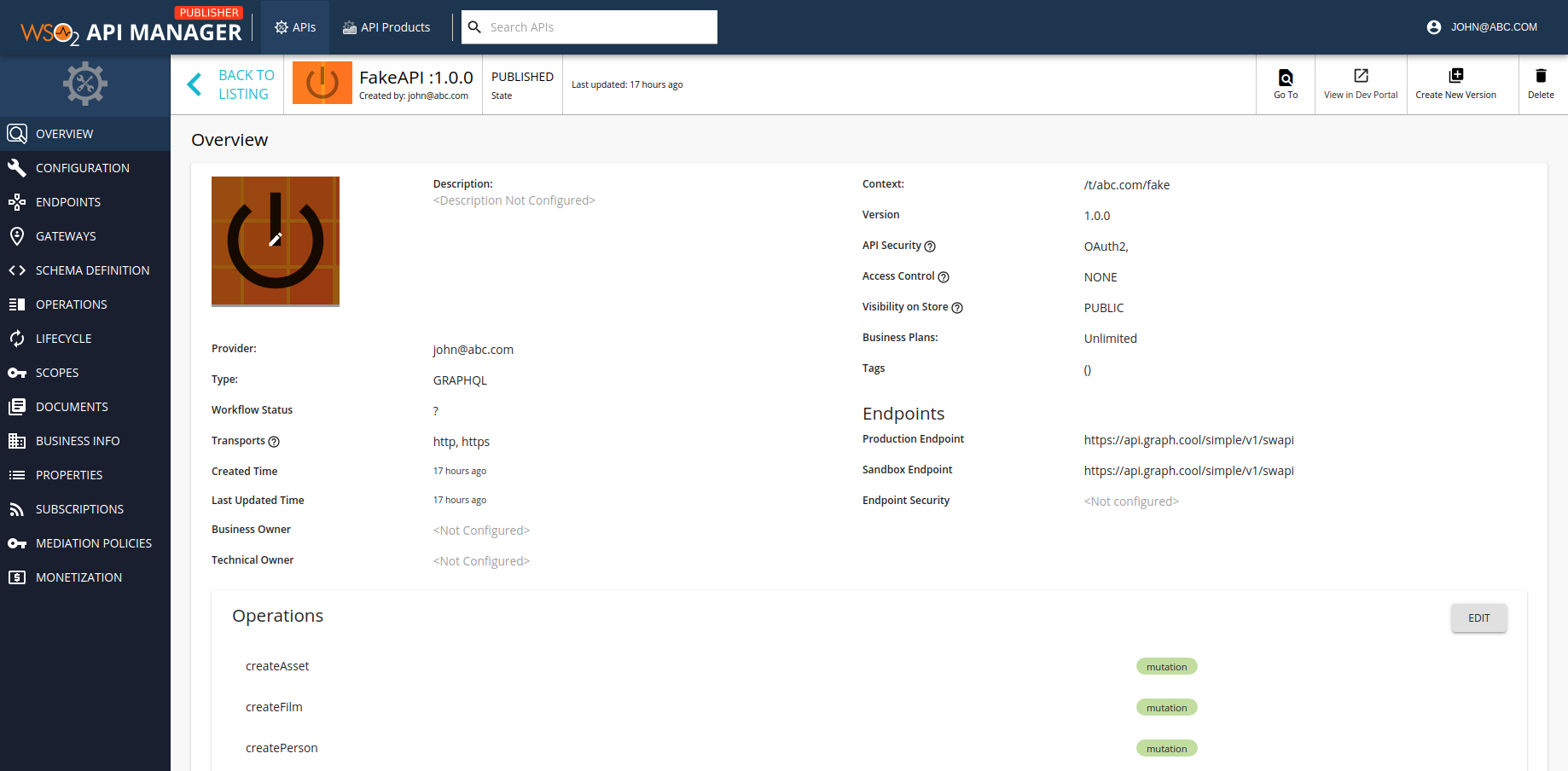 [publisher] Issue With The Operations Under The Overview Page Of A Graphql Api · Issue 6030