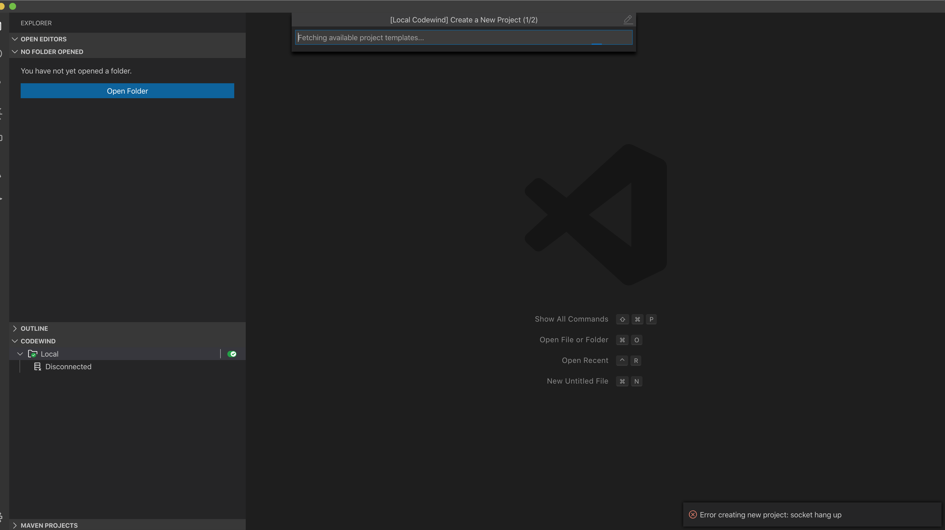 Svt Vscode Socket Hang Up When Creating New Project · Issue 992 · Eclipse Archived 