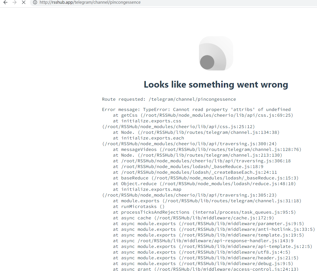 Telegram channel 频道路由的某些频道报错无法获取RSS项目 · Issue #7938 · DIYgod/RSSHub · GitHub
