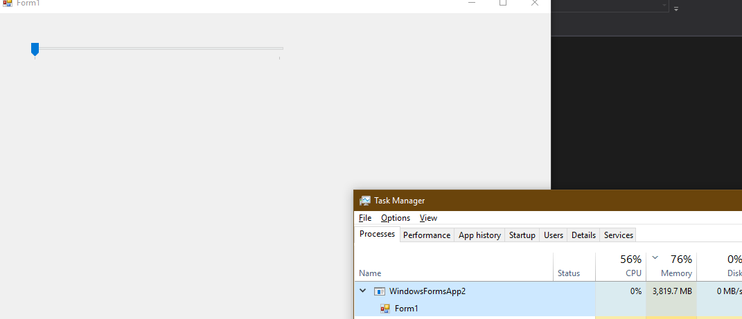 Setting the Maximum value on a Trackbar to a very large number results in excessive memory usage ...