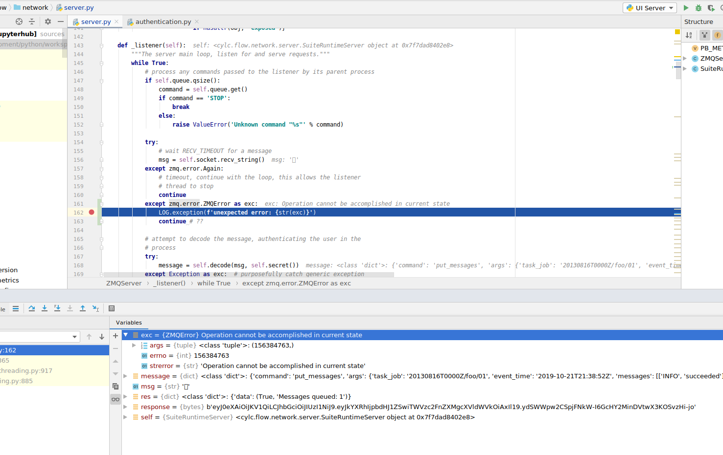 ZMQServer "Operation cannot be accomplished in current state" exception causes loop to get ...