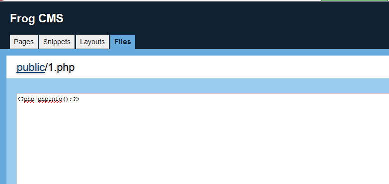The FrogCMS 0.9.5 has command execution in http://127.0.0.1/FrogCMS/admin/?/plugin/file_manager ...