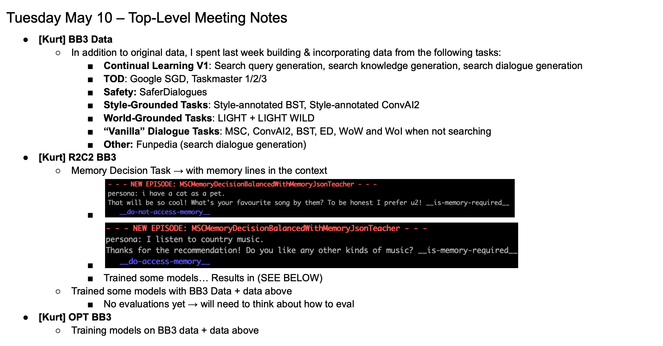 Question about the `MemoryDecision` task of BB3 · Issue #4809 · facebookresearch/ParlAI · GitHub