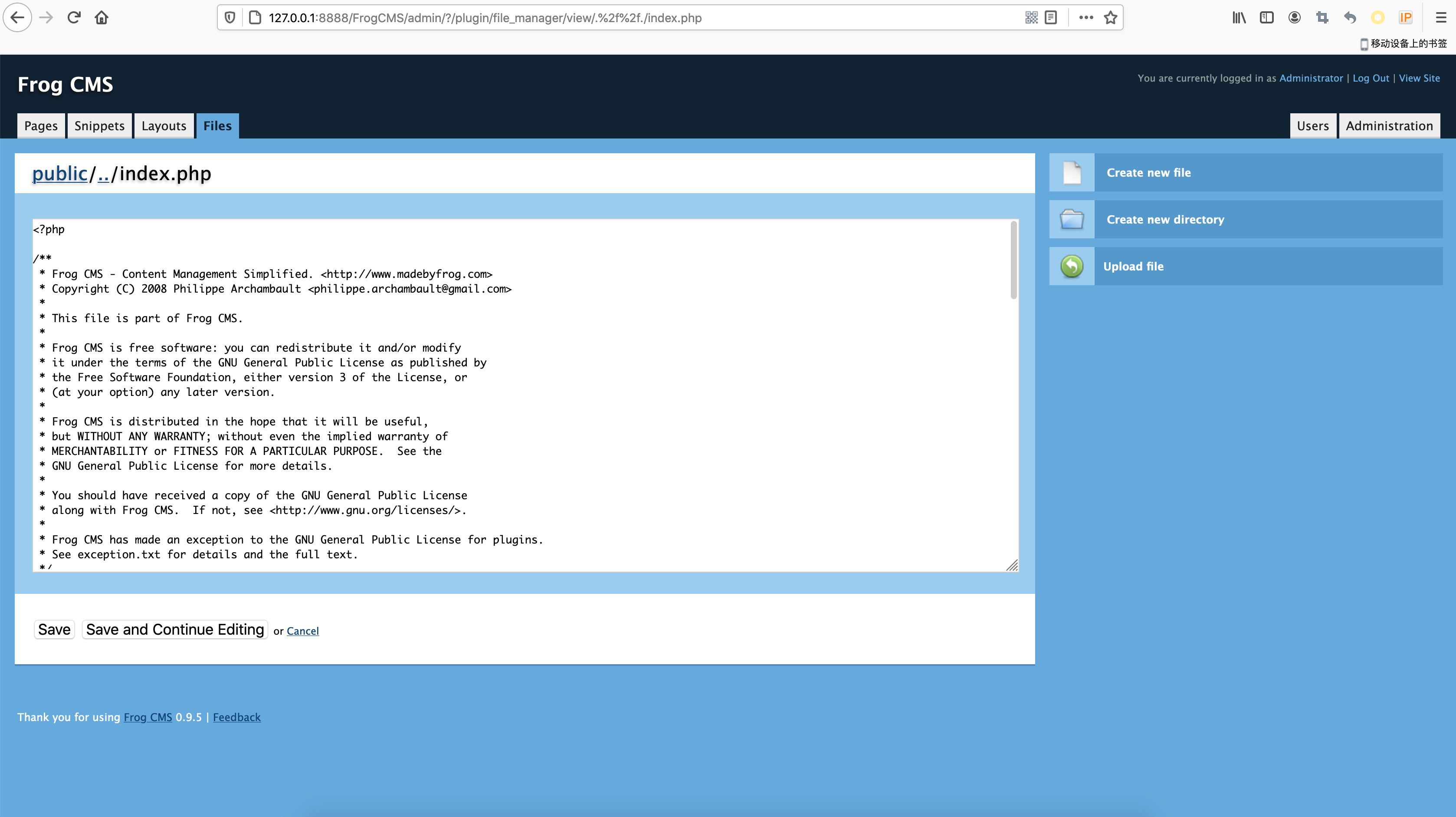 FrogCMSv0.9.5 Directory Traversal Vulnerability · Issue #34 · philippe/FrogCMS · GitHub