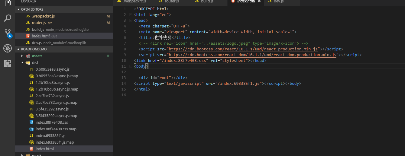 roadhog2配置项html，报错：Conflict: Multiple assets emit to the same filename ...