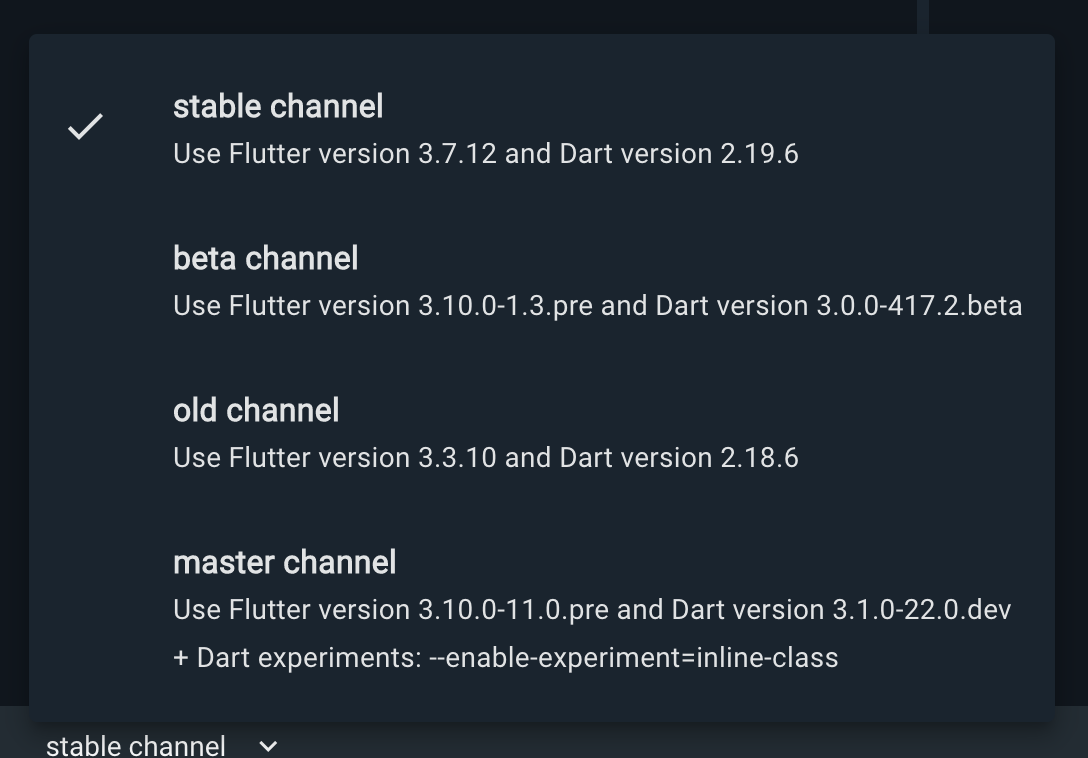 Enable more experiments in the dart-pad master channel · Issue #2480 · dart-lang/dart-pad · GitHub