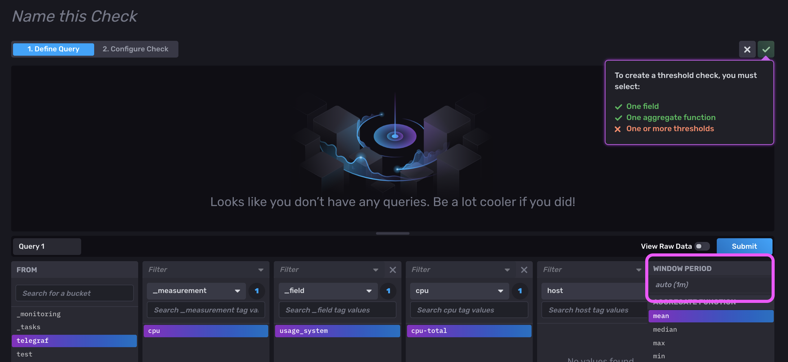 User input for aggregation interval in Define Query for checks in UI ...