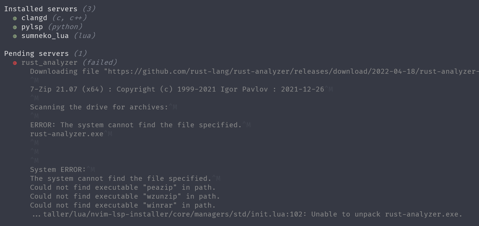 Failed to install `rust-analyzer` · Issue #624 · williamboman/nvim-lsp-installer · GitHub