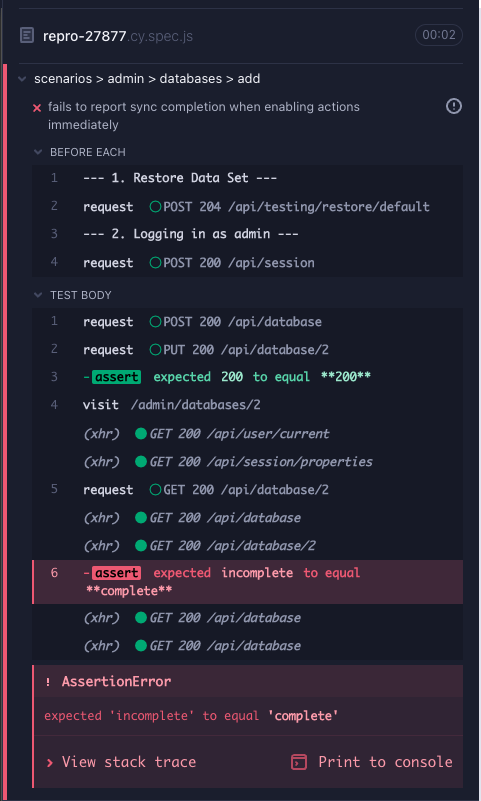 When adding a db, immediately updating `database-enable-actions` prevents the db from finishing ...