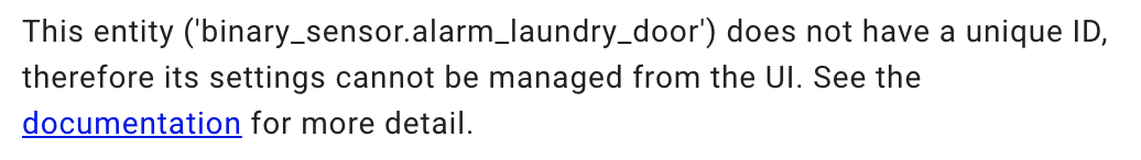 AlarmDecoder entities have no unique ID's, despite not being YAML ...