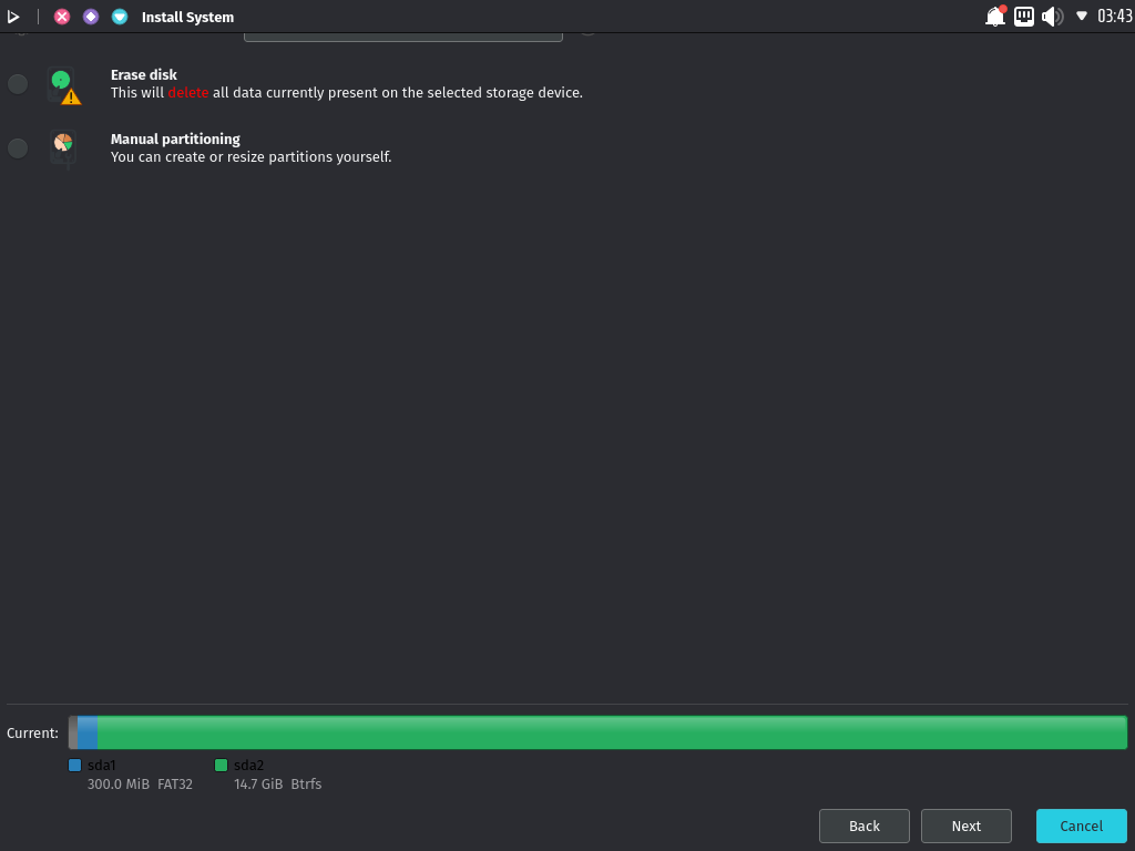The top panel will cover the dropdown menu to select the installation target in the Partitions ...