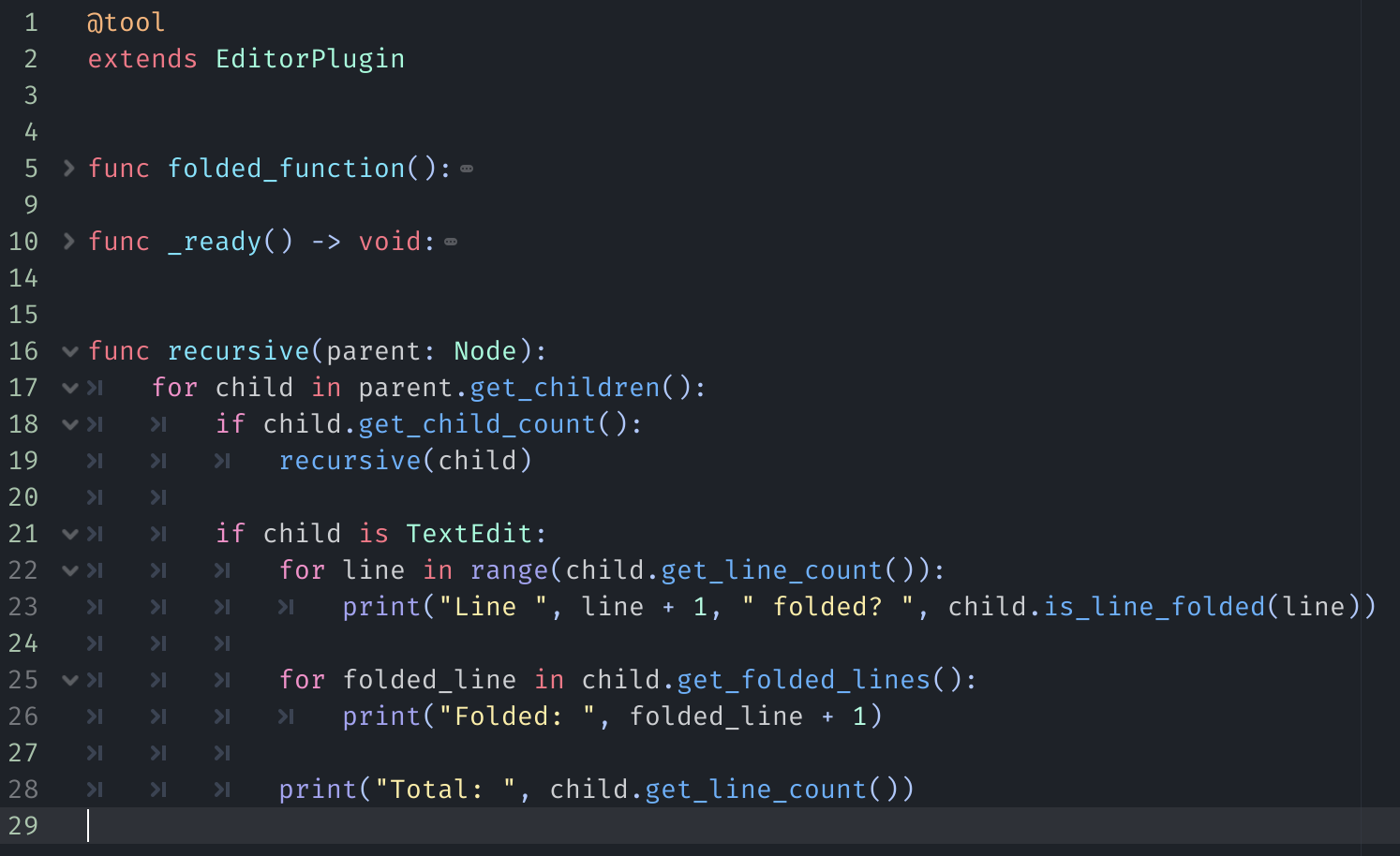 Function get_folded_lines() and is_line_folded() does not return the value if the line is folded ...