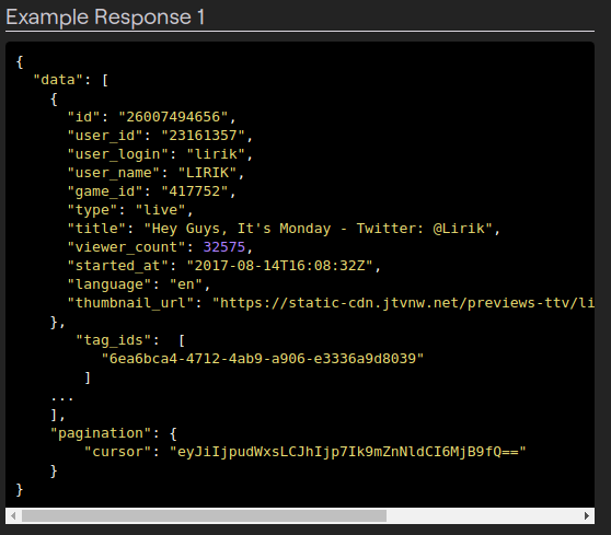 Get Streams: tag_ids object outside the main data object · Issue #335 · twitchdev/issues · GitHub