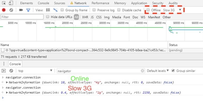 `navigator.connection` does not report accurate stats and the `onchange` event is never fired in ...