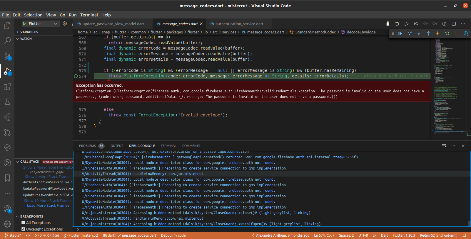 [firebase_auth] reauthenticateWithCredential exception cannot be catch ...