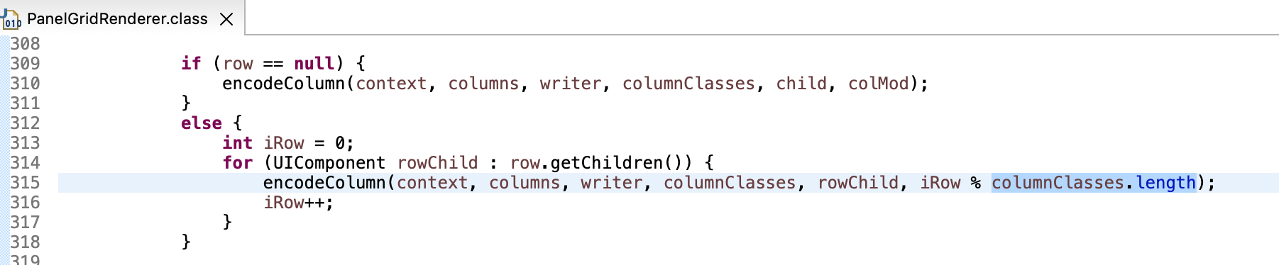 PanelGrid: With layout=grid, with child and without columnClasses attribute throw java.lang ...