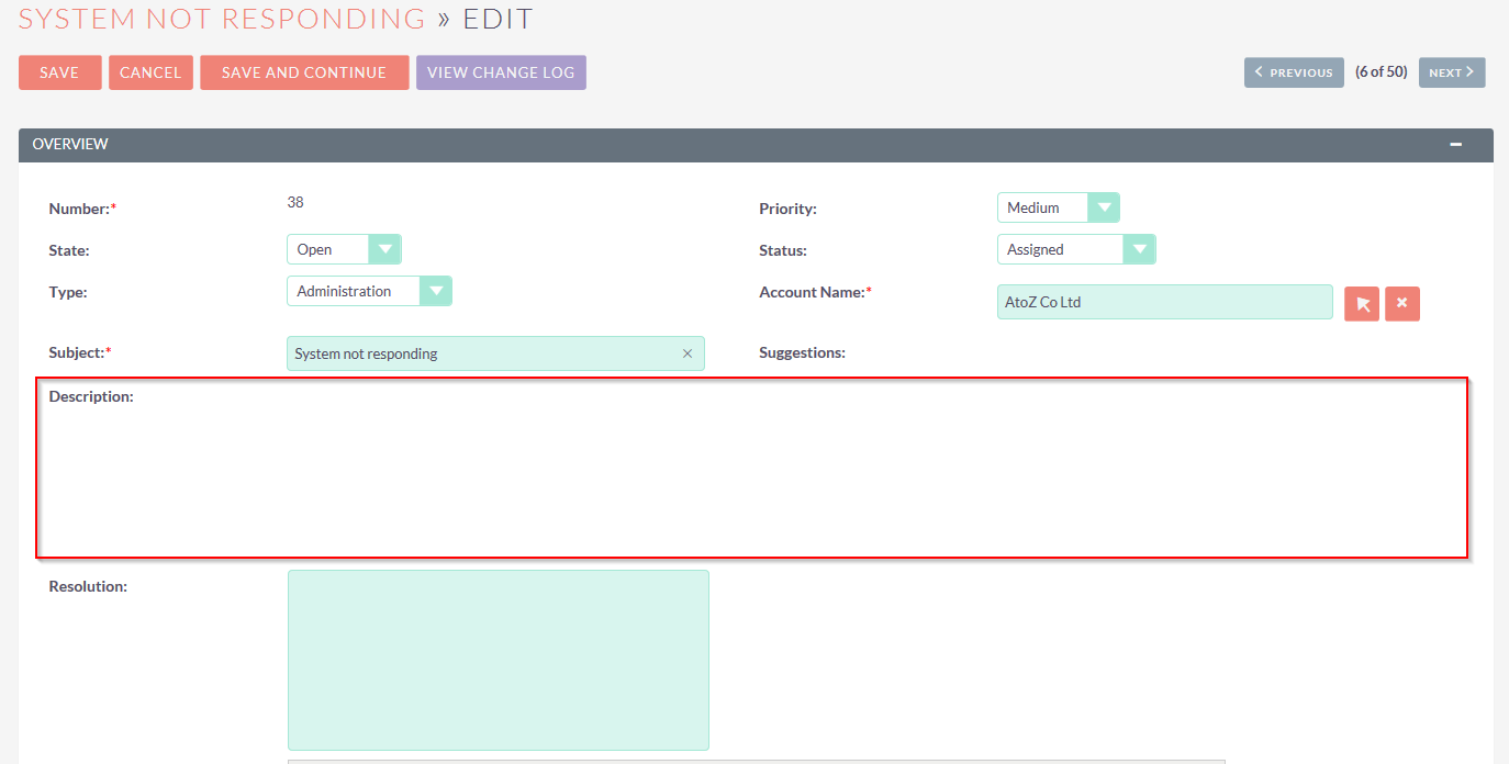Case Module Description Field Not Showing After Save And Continue · Issue 7648 · Salesagility 