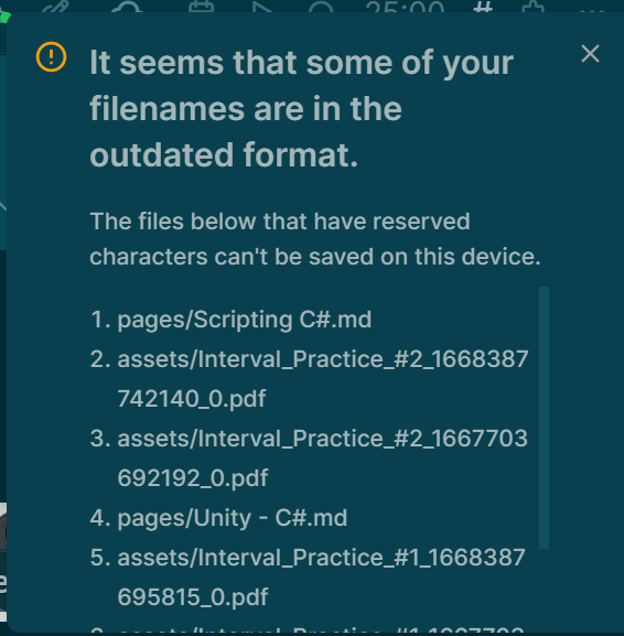 "It seems that some of your filenames are in the outdated format ...