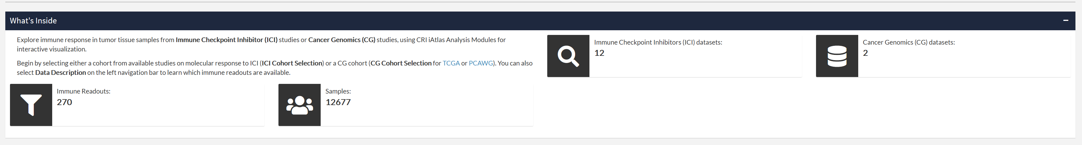 Group together "What's inside" metrics · Issue #165 · CRI-iAtlas/iatlas-app · GitHub