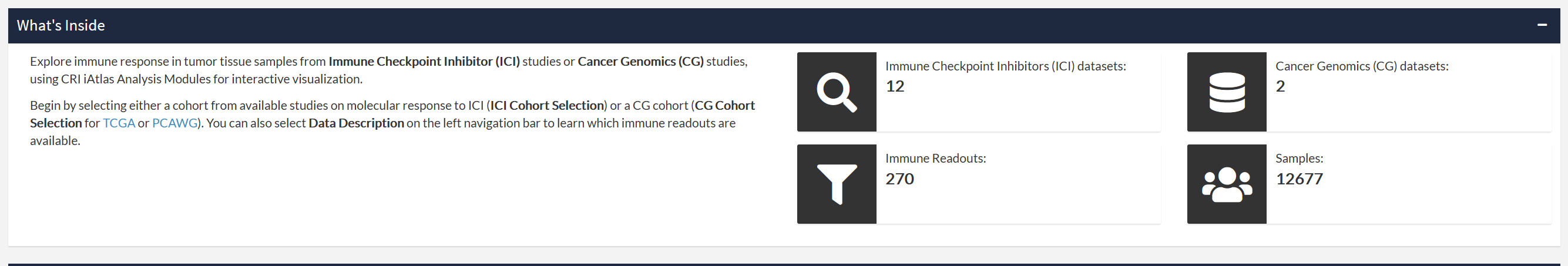 Group together "What's inside" metrics · Issue #165 · CRI-iAtlas/iatlas-app · GitHub