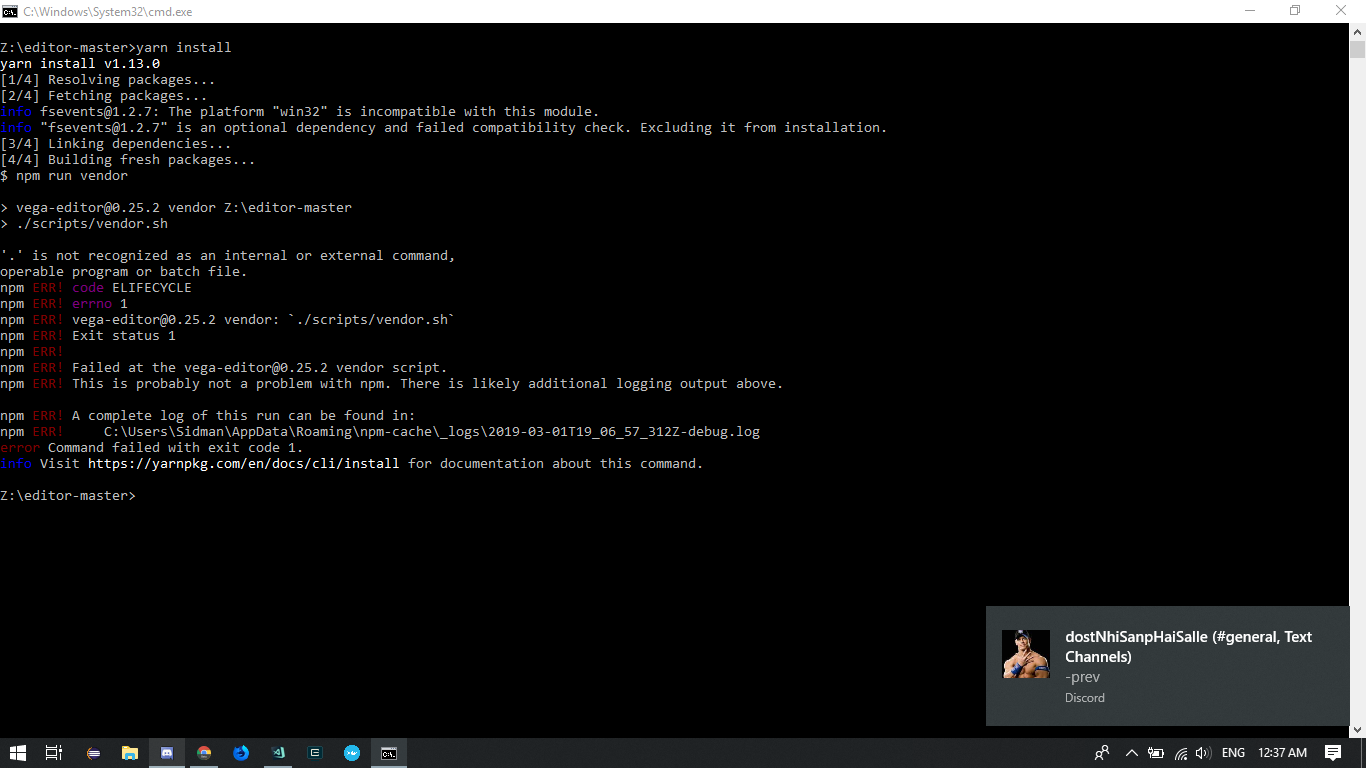 Install Script Fails In Windows · Issue 213 · Vegaeditor · Github