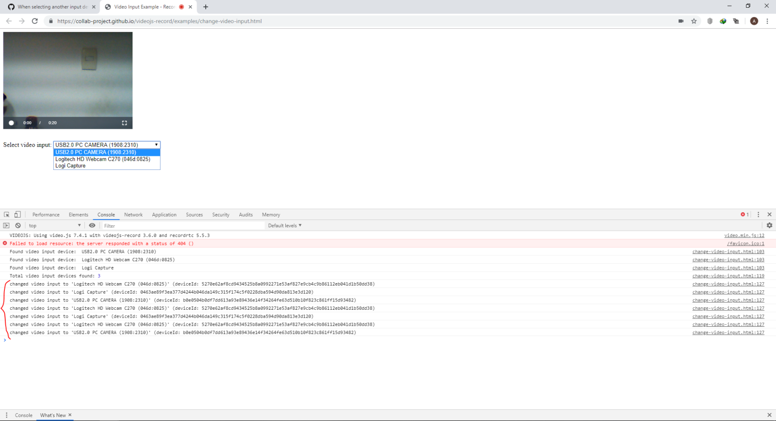 When selecting another input device, nothing happens. · Issue #369 · collab-project/videojs ...