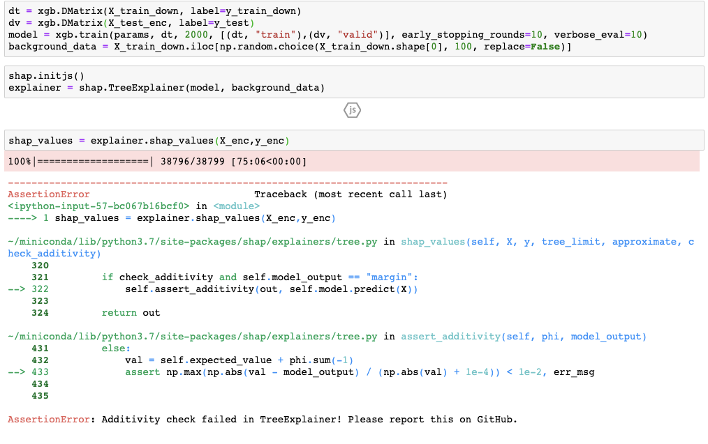 AssertionError: Additivity check failed in TreeExplainer! Please report this on GitHub. Consider ...