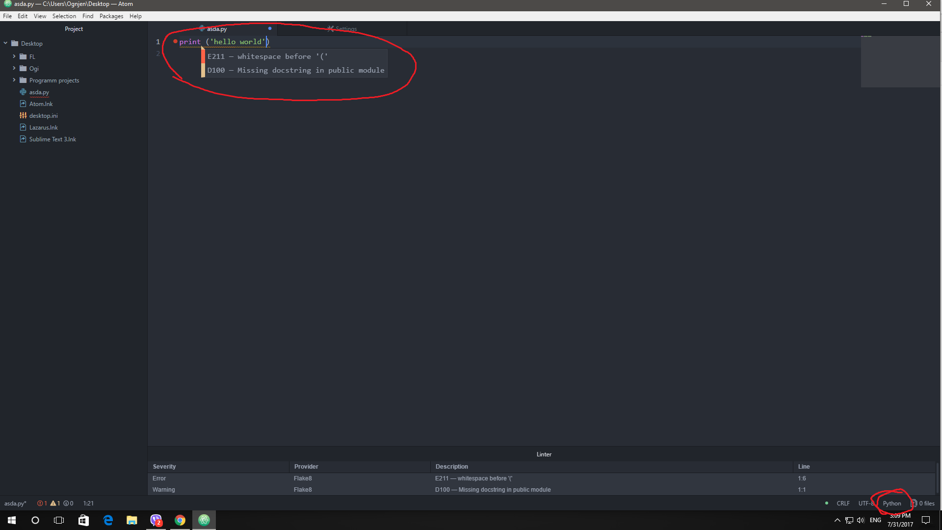 [Linter-Flake8] No error messages showing · Issue #480 · AtomLinter/linter-flake8 · GitHub