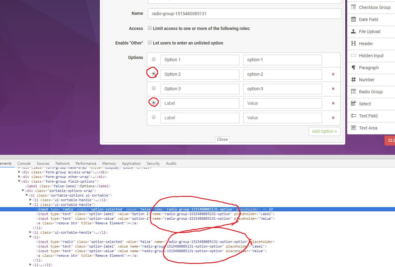 radio-group and select problem with options · Issue #687 · kevinchappell/formBuilder · GitHub
