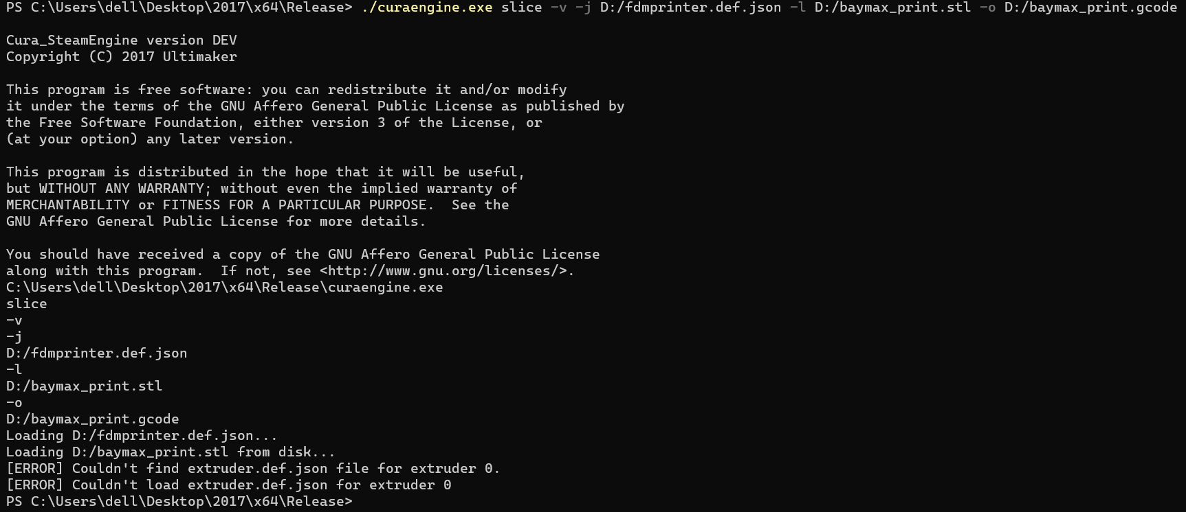 [ERROR] Couldn't find extruder.def.json file for extruder 0 · Issue #1292 · Ultimaker/CuraEngine ...