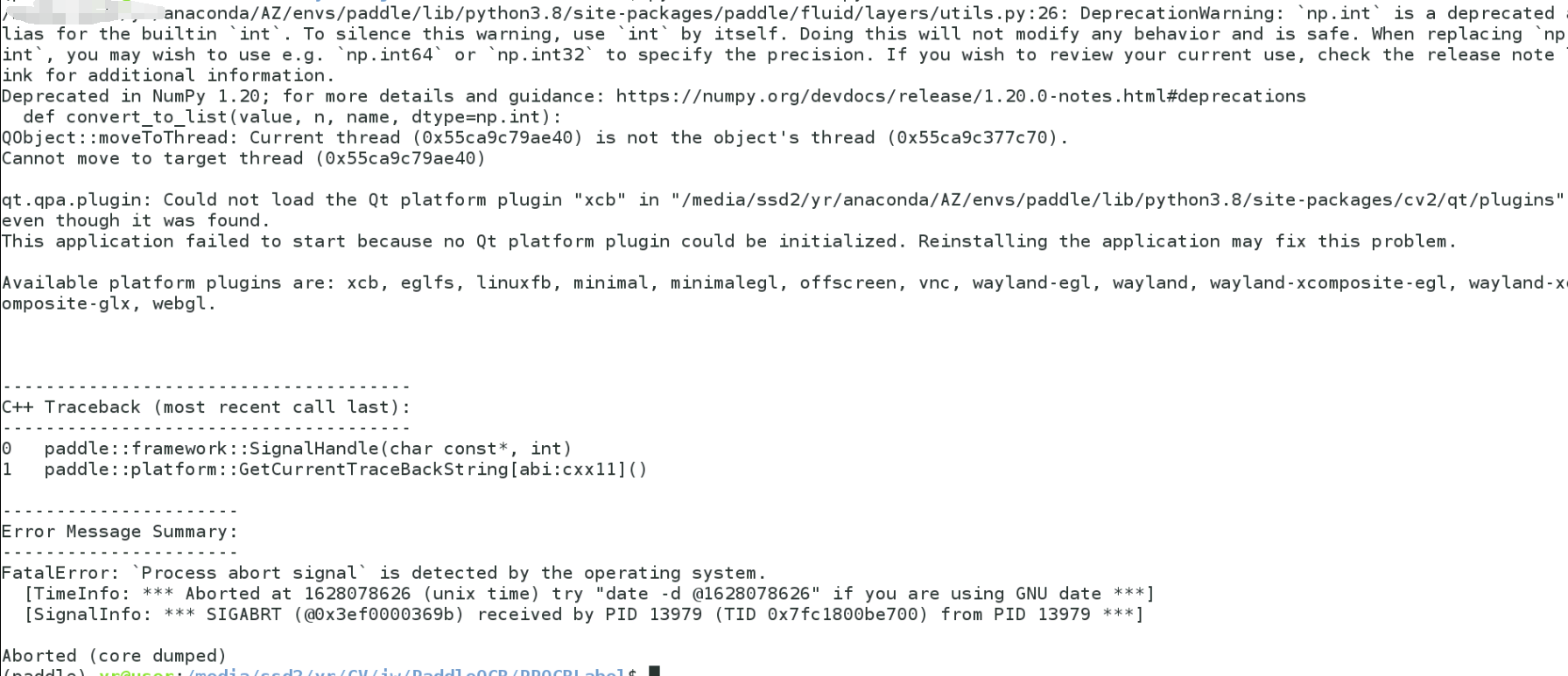 Process abort signal is detected b the operating system · Issue #3540 · PaddlePaddle/PaddleOCR ...