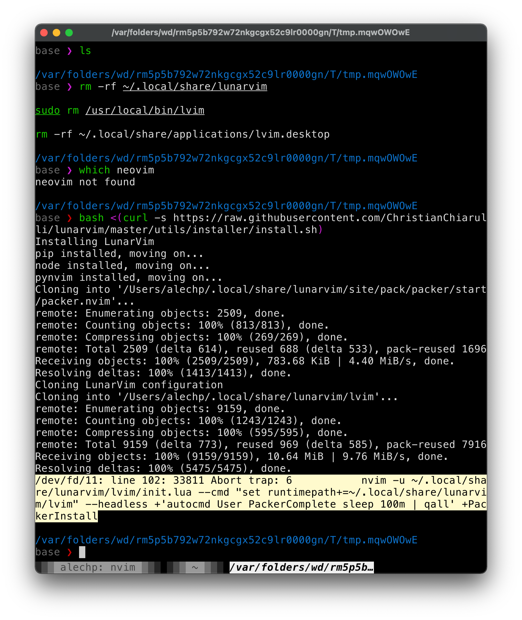 [Bug]: Rolling and master install failing · Issue #1235 · LunarVim/LunarVim · GitHub