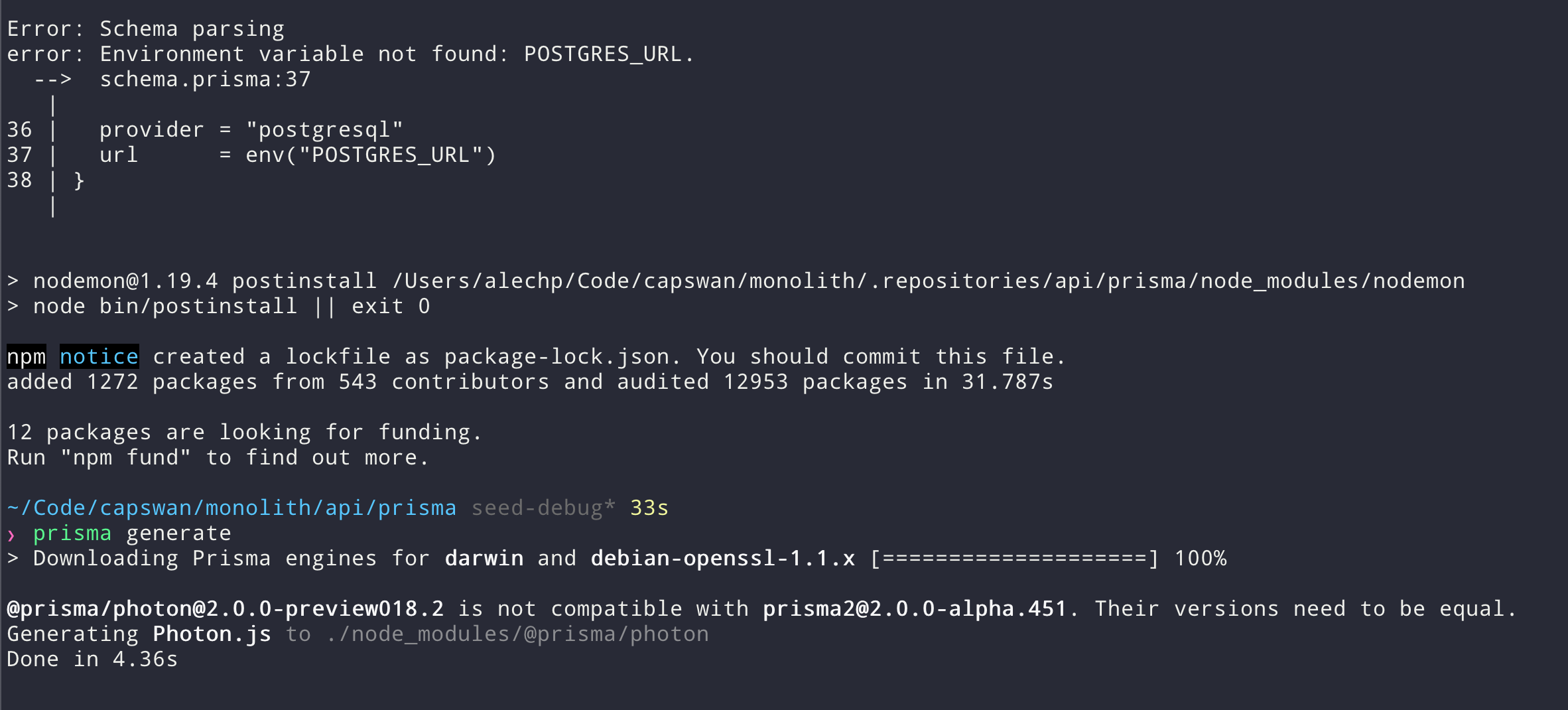 `postinstall` script of this package fails if using env var in my schema · Issue #326 · prisma ...