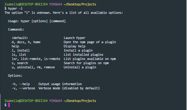 Hyper CLI doesn't print a newline after unknown options · Issue #3105 ...