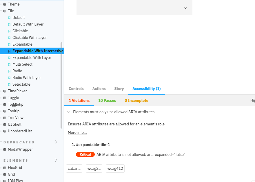 [a11y]: IBM Accessibility checker reports error on Expandable Tile with Interactive · Issue ...