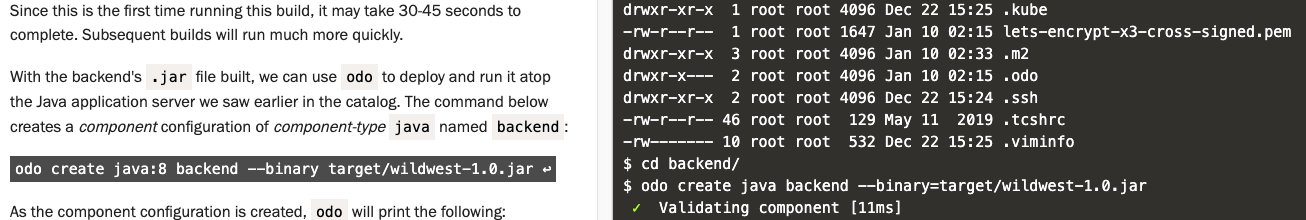 Command for "odo create java backend ... " mismatch · Issue #644 · openshift-labs/learn-katacoda ...