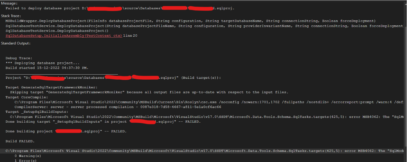 Getting build error after selecting "automatically deploy the database ...