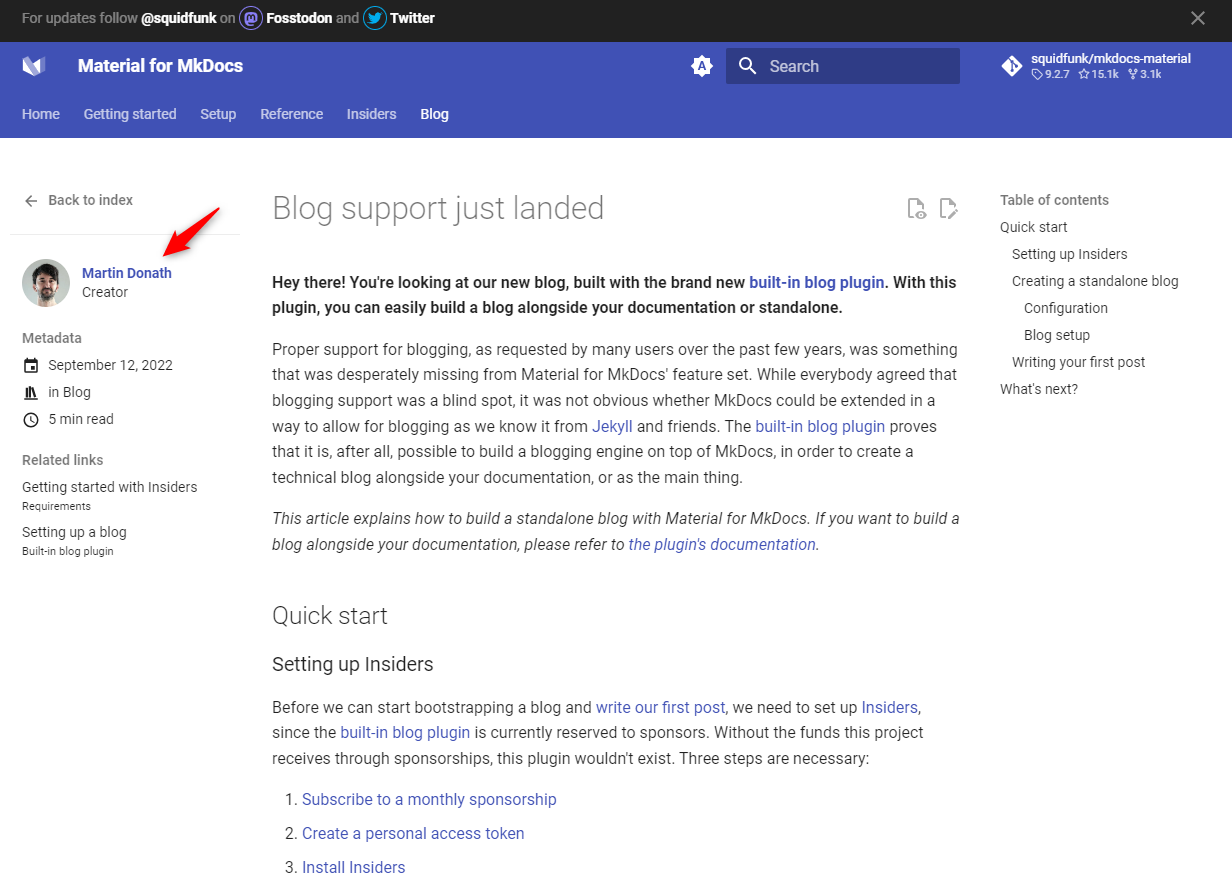 Blog Author Profile Links · Issue 5955 · Squidfunk Mkdocs Material · Github
