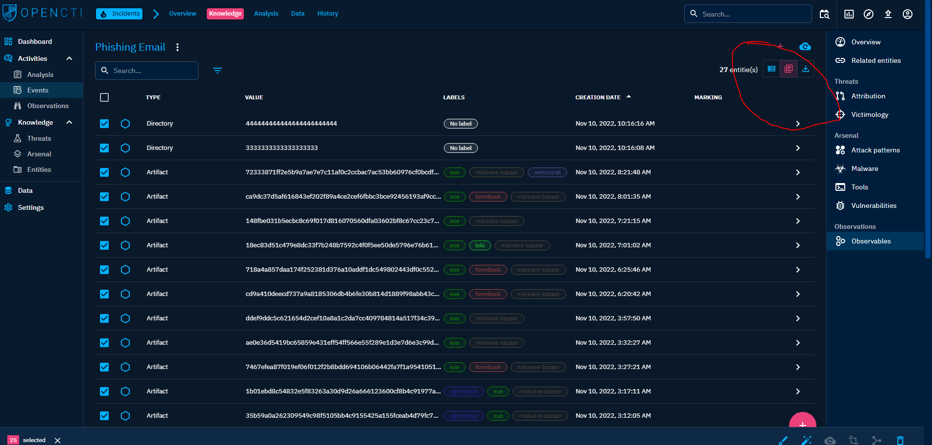 Events/Incidents/Observables. Doesn't display more than 25 observables. · Issue #2550 · OpenCTI ...
