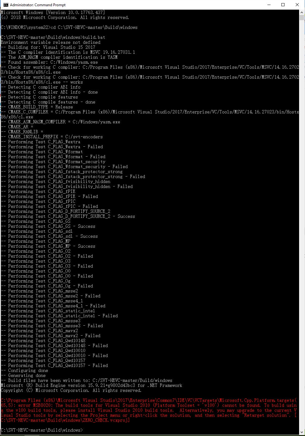 build fail on windows 10 · Issue #234 · OpenVisualCloud/SVT-HEVC · GitHub